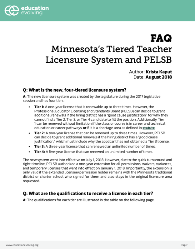 FAQ: Minnesota's Tiered Teacher Licensure System and PELSB - Education Evolving